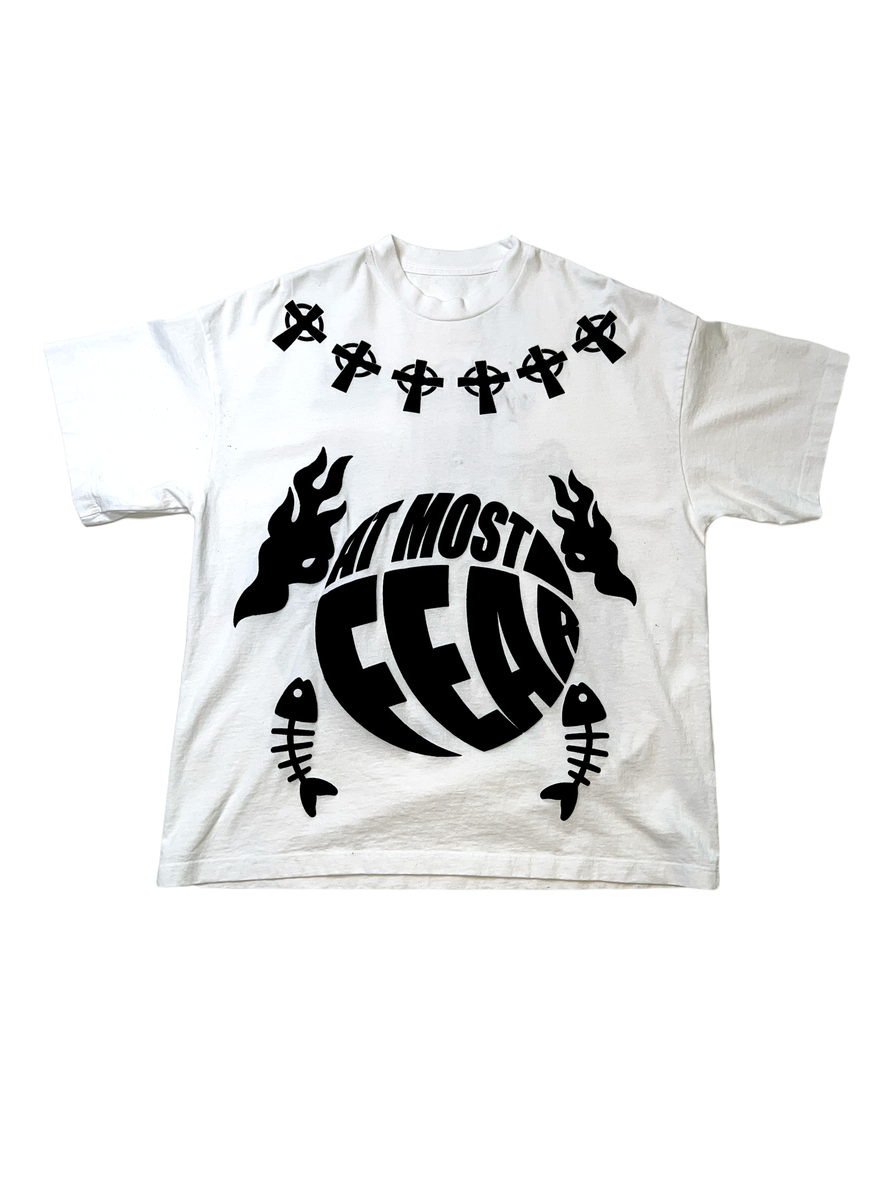 AT MOST FEAR (ATMOSPHERE) WHITE Oversized Style T-SHIRT – Bad Weather ...